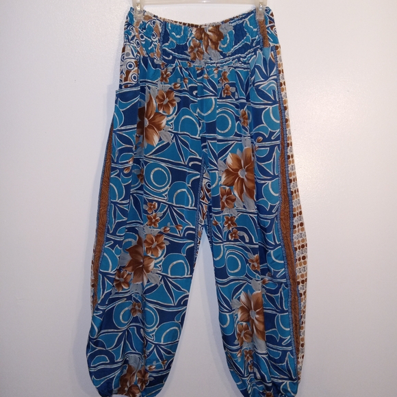 EARTHBOUND | Pants & Jumpsuits | Earthbound Blue And Brown Floral Wide ...